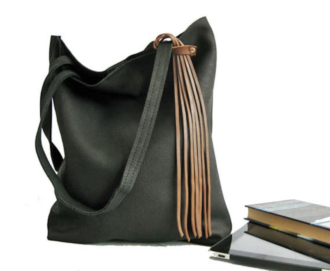 Black Everyday Tote Bag, Black Leather Tote, Soft Leather Bag, Simple ...