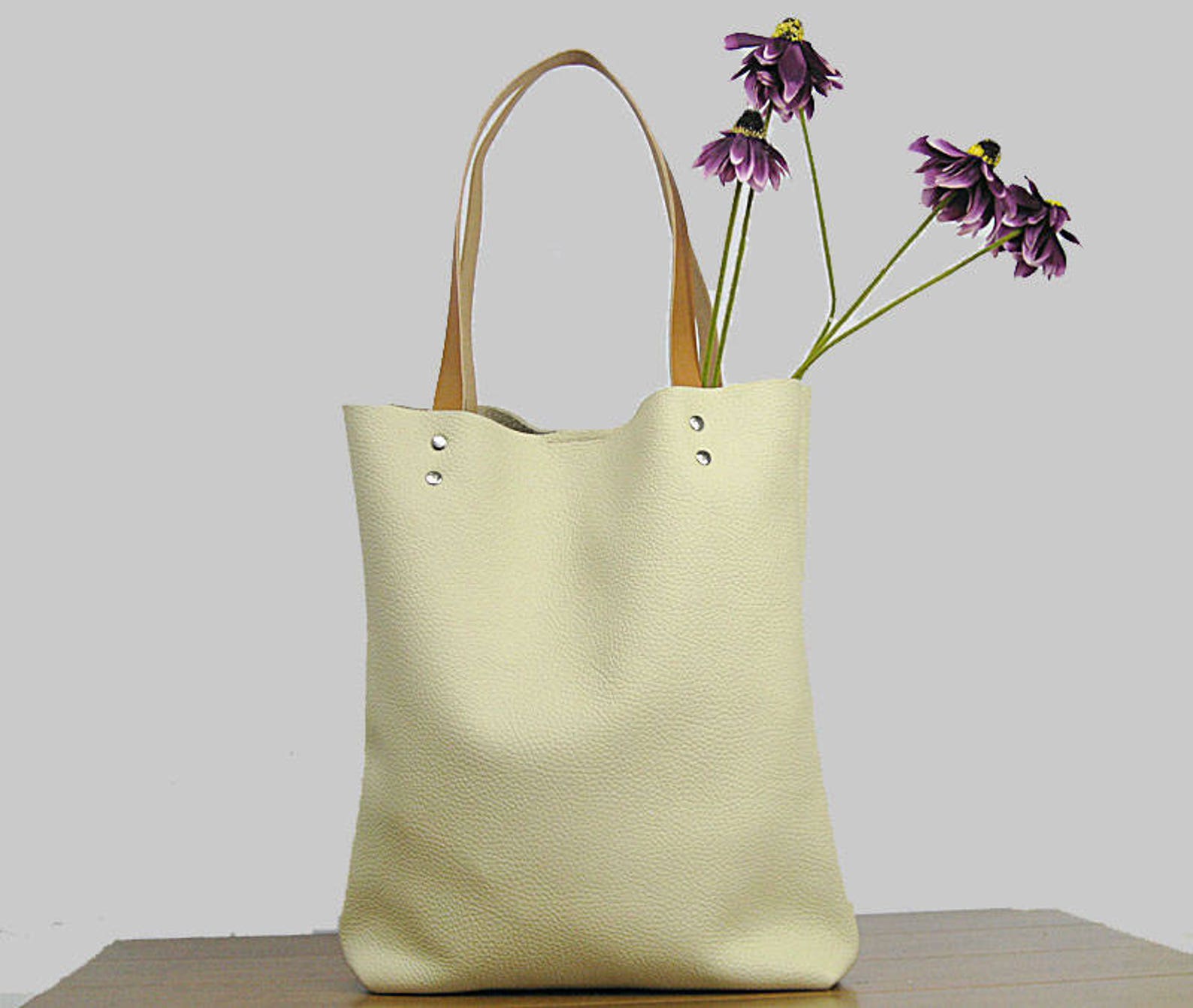 Leather Tote Bag Cream Leather Tote Bag Soft Leather Bag - Etsy