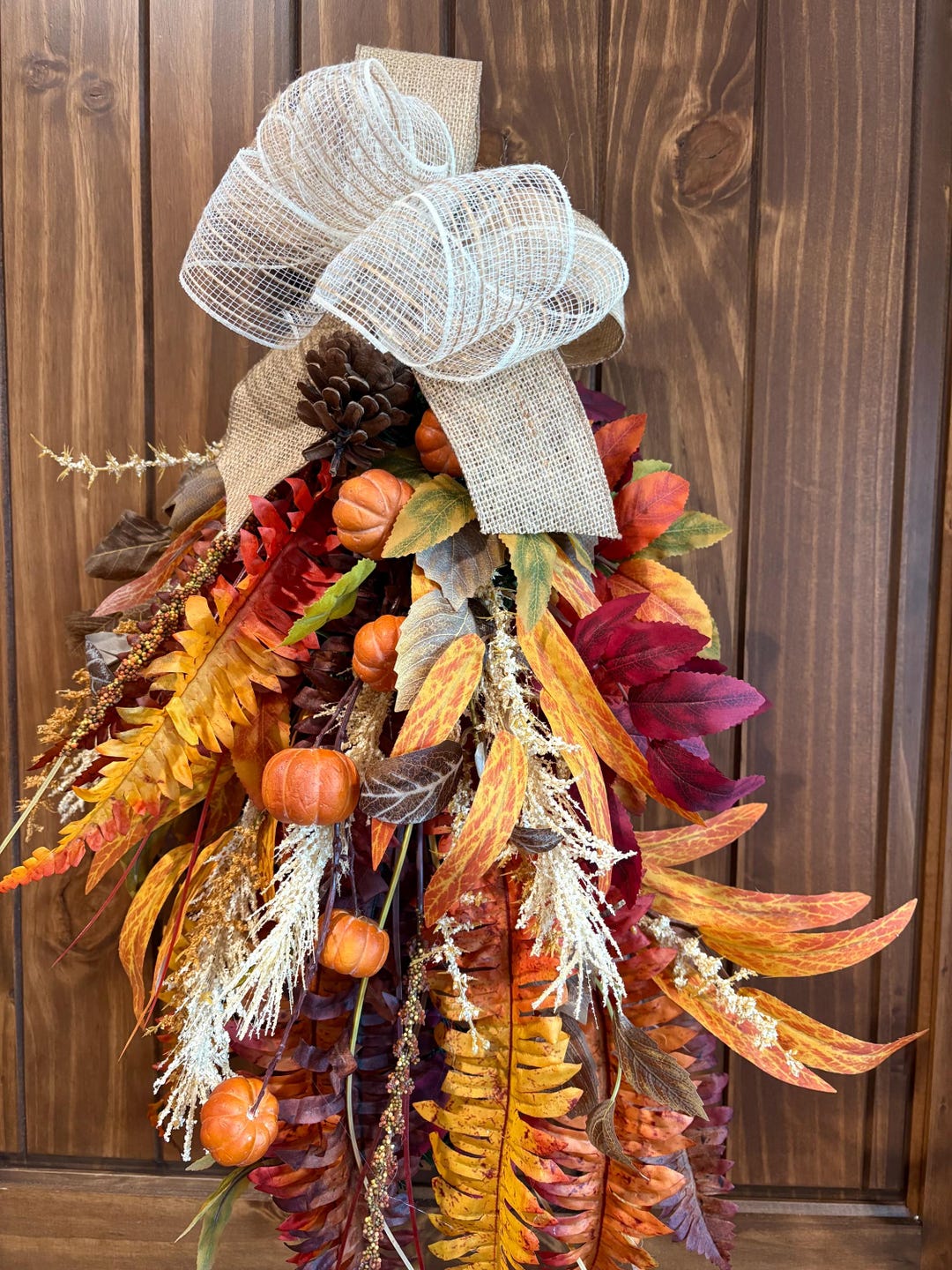 Fall Door Swag, Autumn Door Swag, Fall Door Wreath, Muted Fall Leaves ...