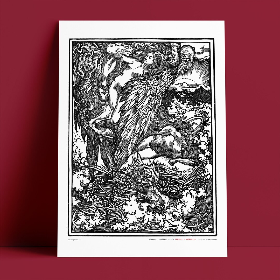 Grabado en madera de Perseo y Andrómeda: Arte de la mitología griega ...