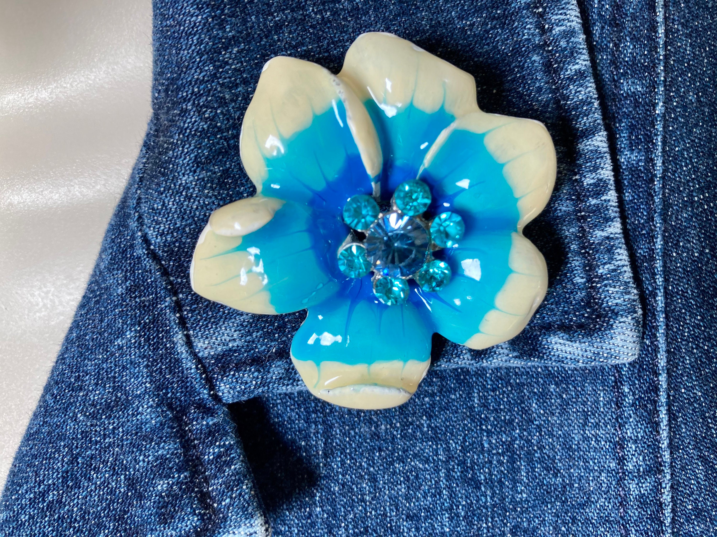 Blue Flower Pin Aqua Brooch Enamel Pins Blue Pins | Etsy