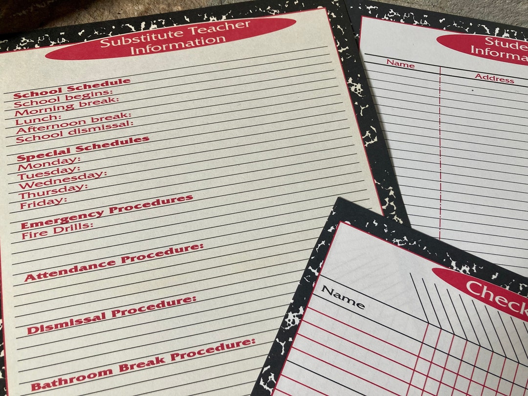 Printable Substitute Teacher Planner Pages, Vintage Style Teacher ...