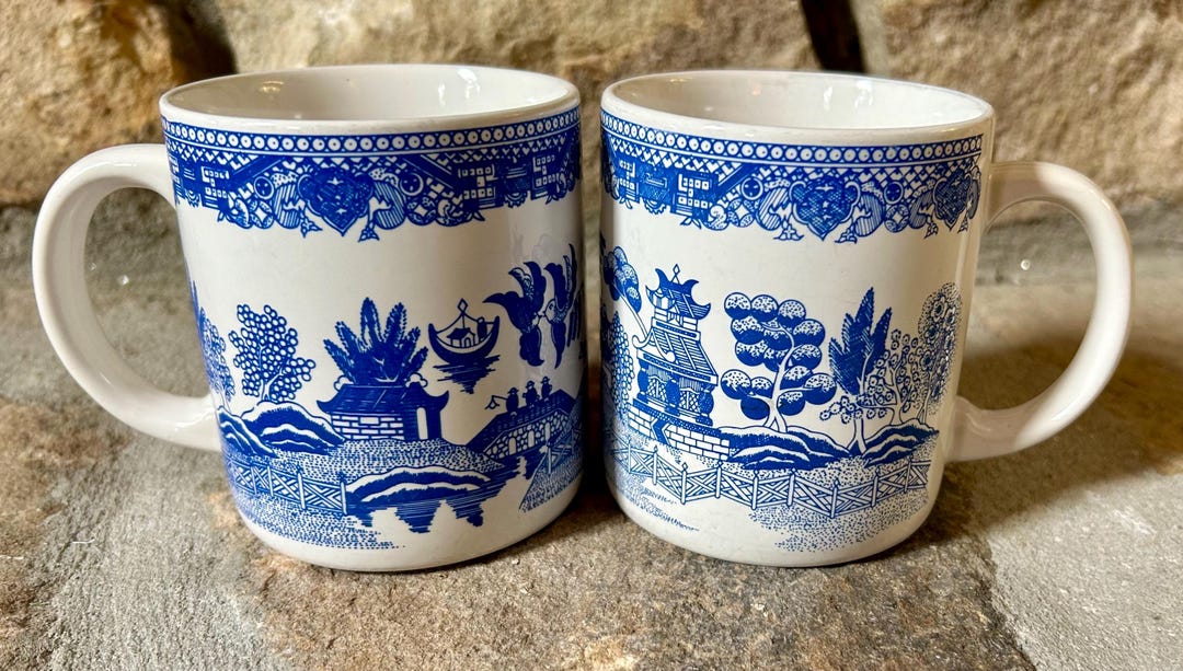 Vintage Kay Dee Coffee Mugs, Set of Two Blue and White Willow Design ...