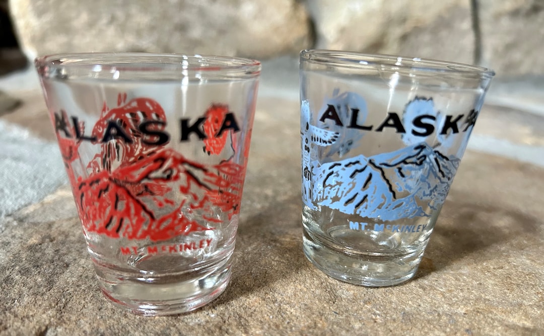 Vintage Shot Glasses, Set of Two Shot Glasses, Alaska Shot Glasses, Mt ...