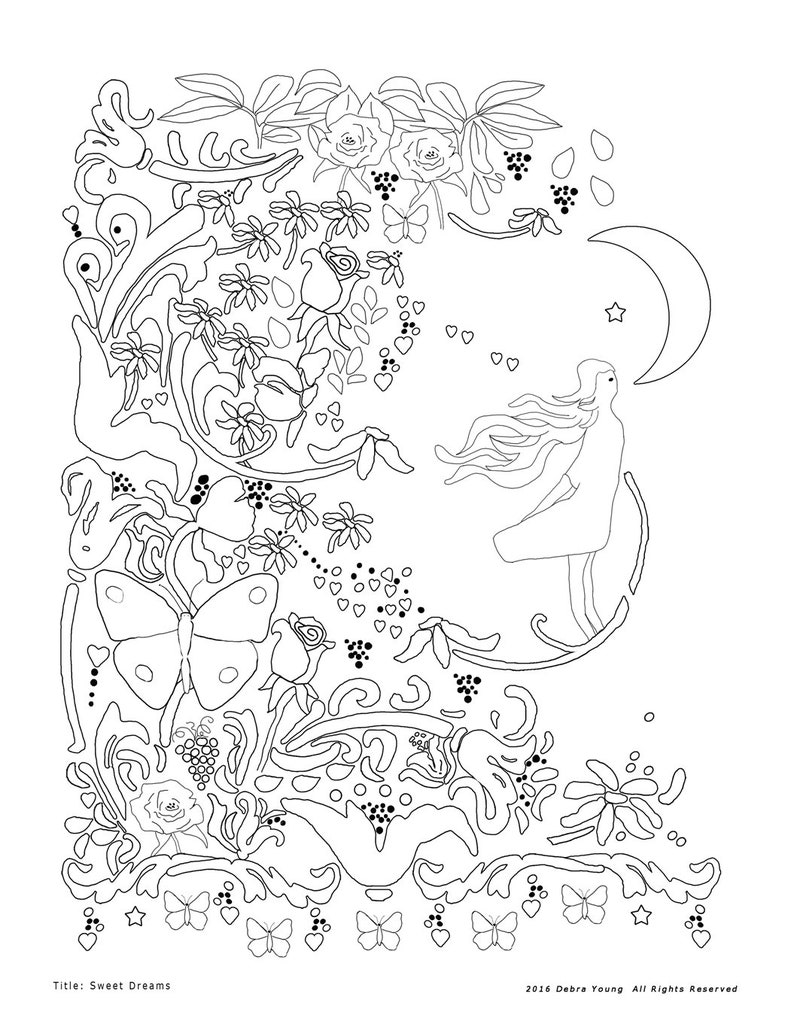 Sweet Dreams Floral Coloring Page. A Coloring Page That Takes - Etsy