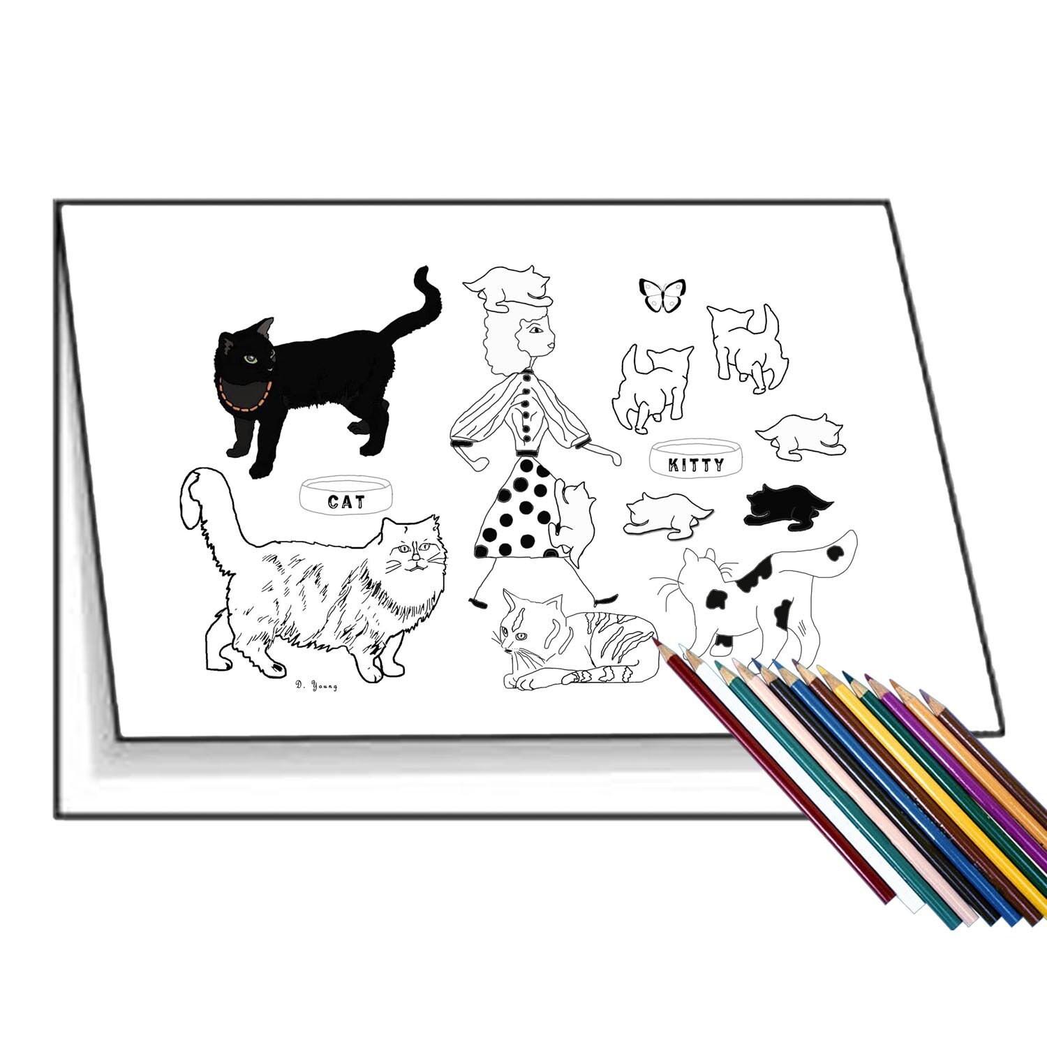 2 Cat Lady Cards to Color or Gift for Person Who Enjoys Coloring ...