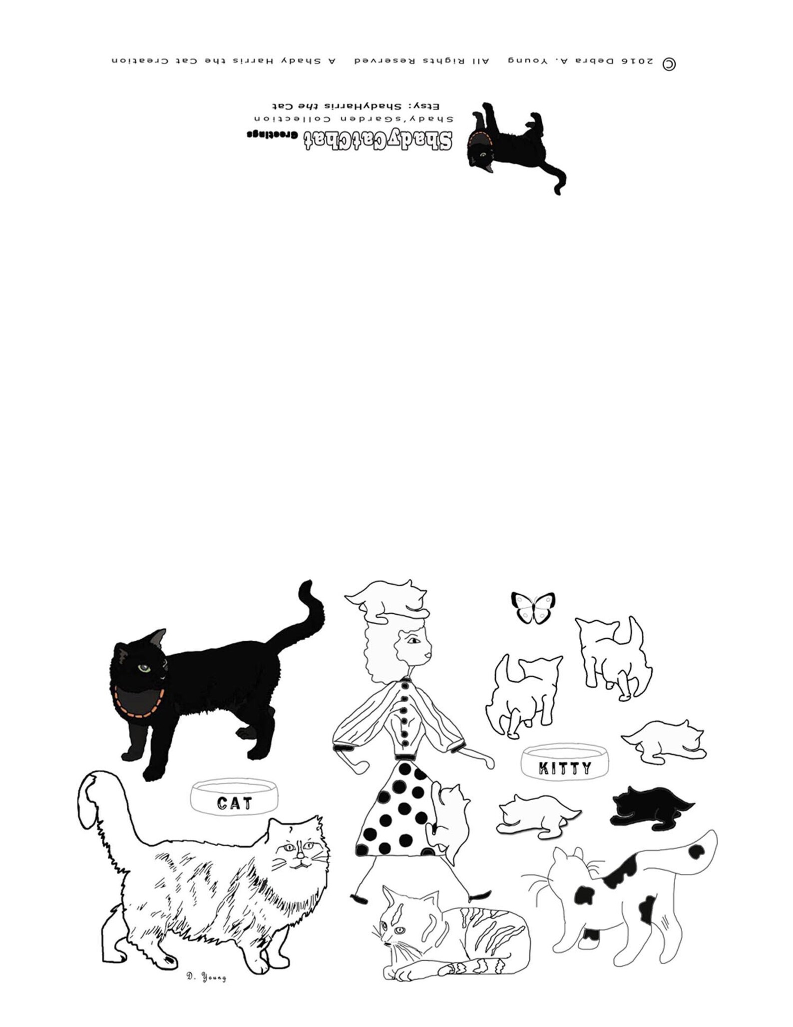 2 Cat Lady Cards to Color or Gift for Person Who Enjoys Coloring ...