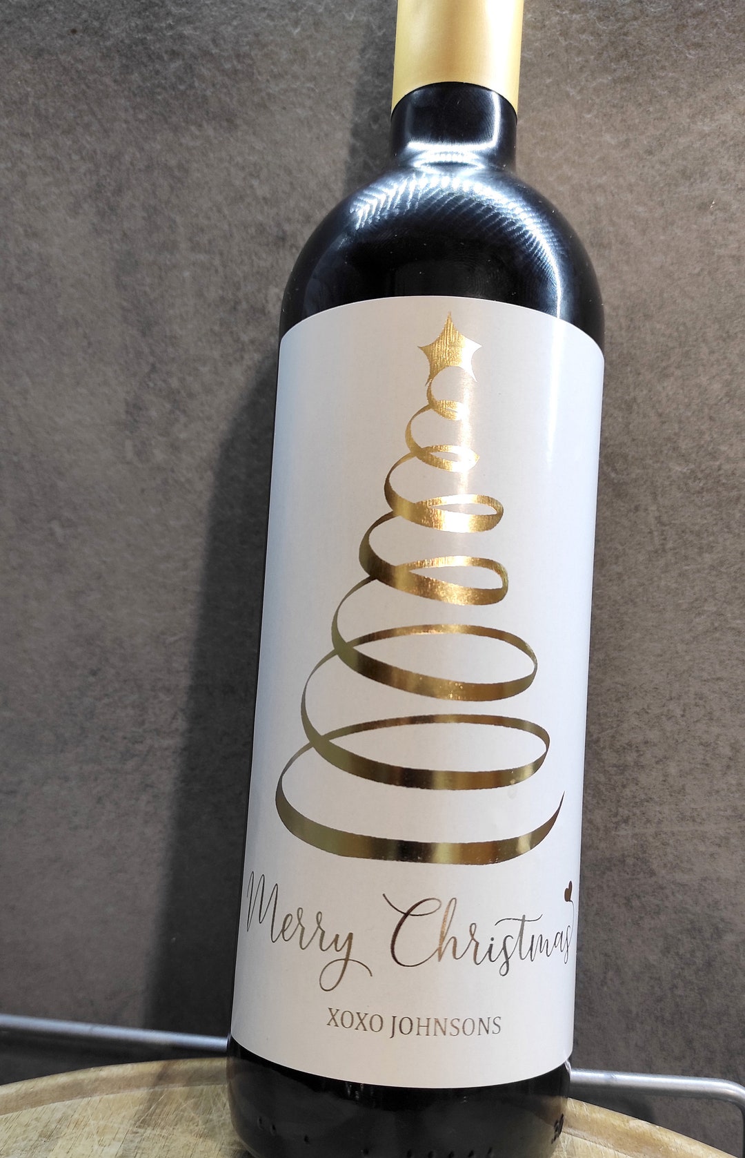 Merry Christmas Wine Label/ Personalised Gold Foil Christmas Wine Label ...