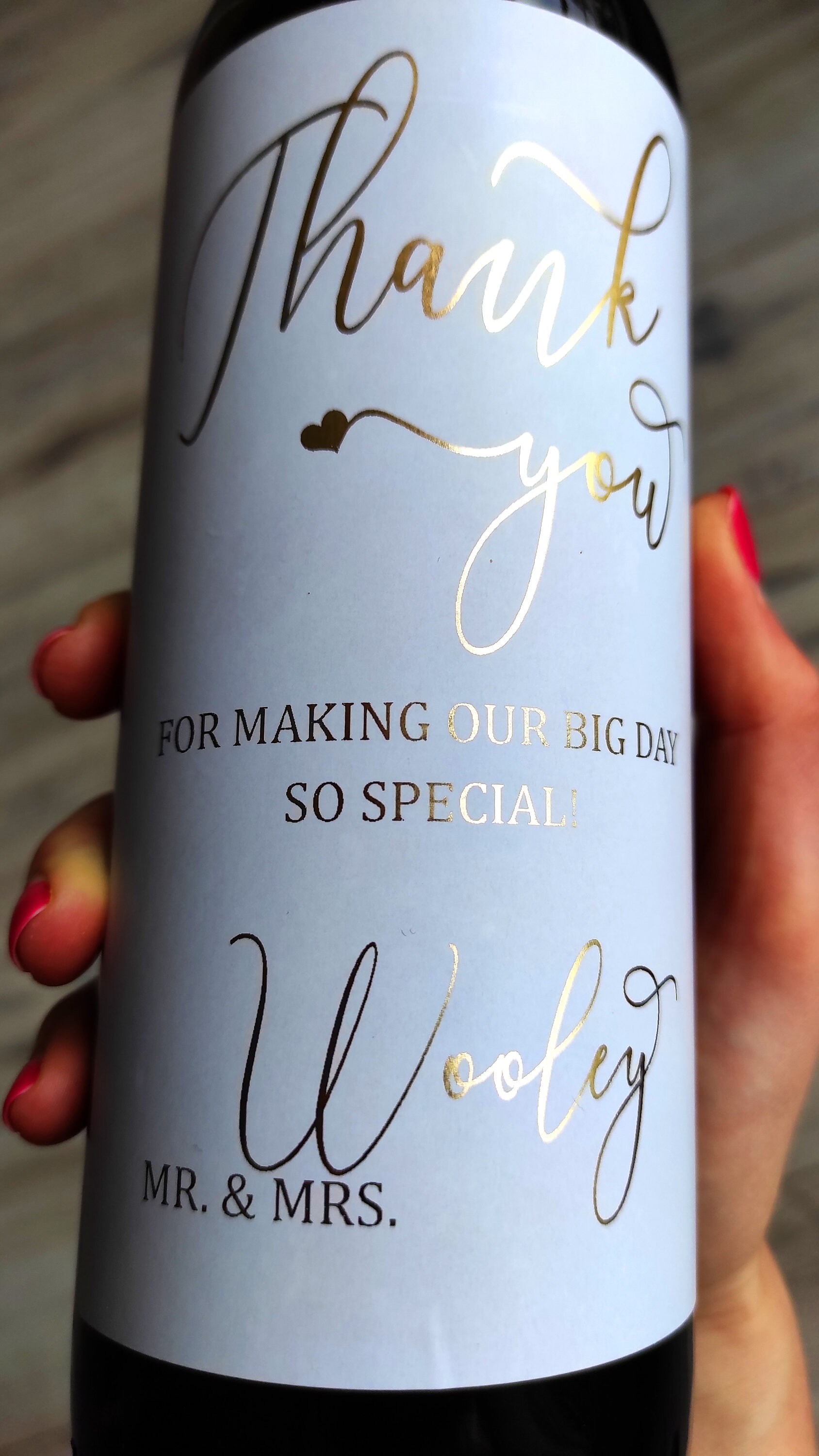Personalised Gold Foil Thank You Wine Label/ Gold Foil Wine - Etsy