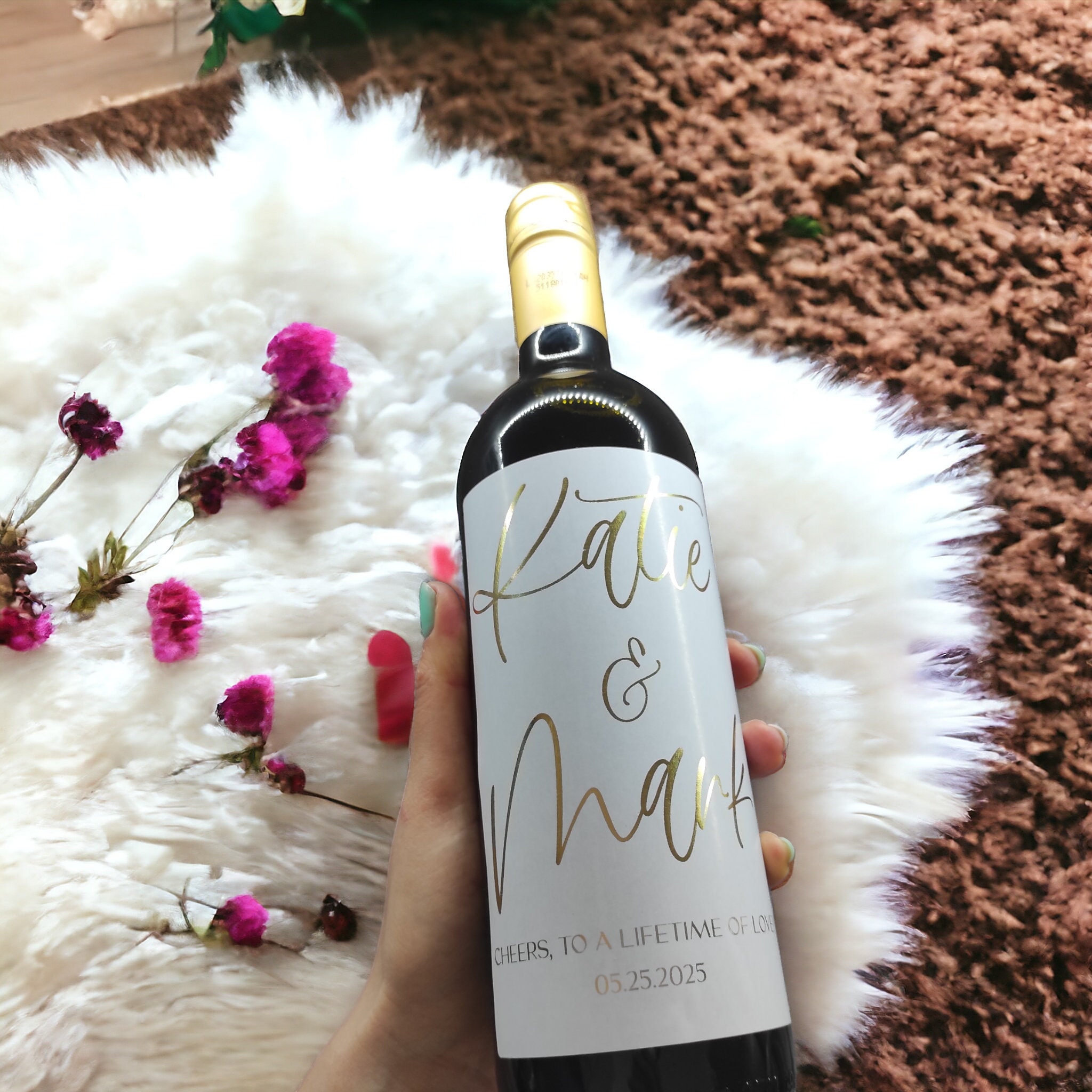 Engagement GOLD Foil Wine Label, Personalized Engagement Gift, Wedding ...