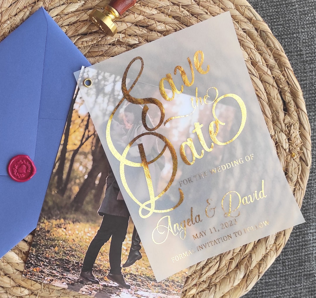 Vellum Save the Date With Photo, Transparent Personalized Foiled Save ...