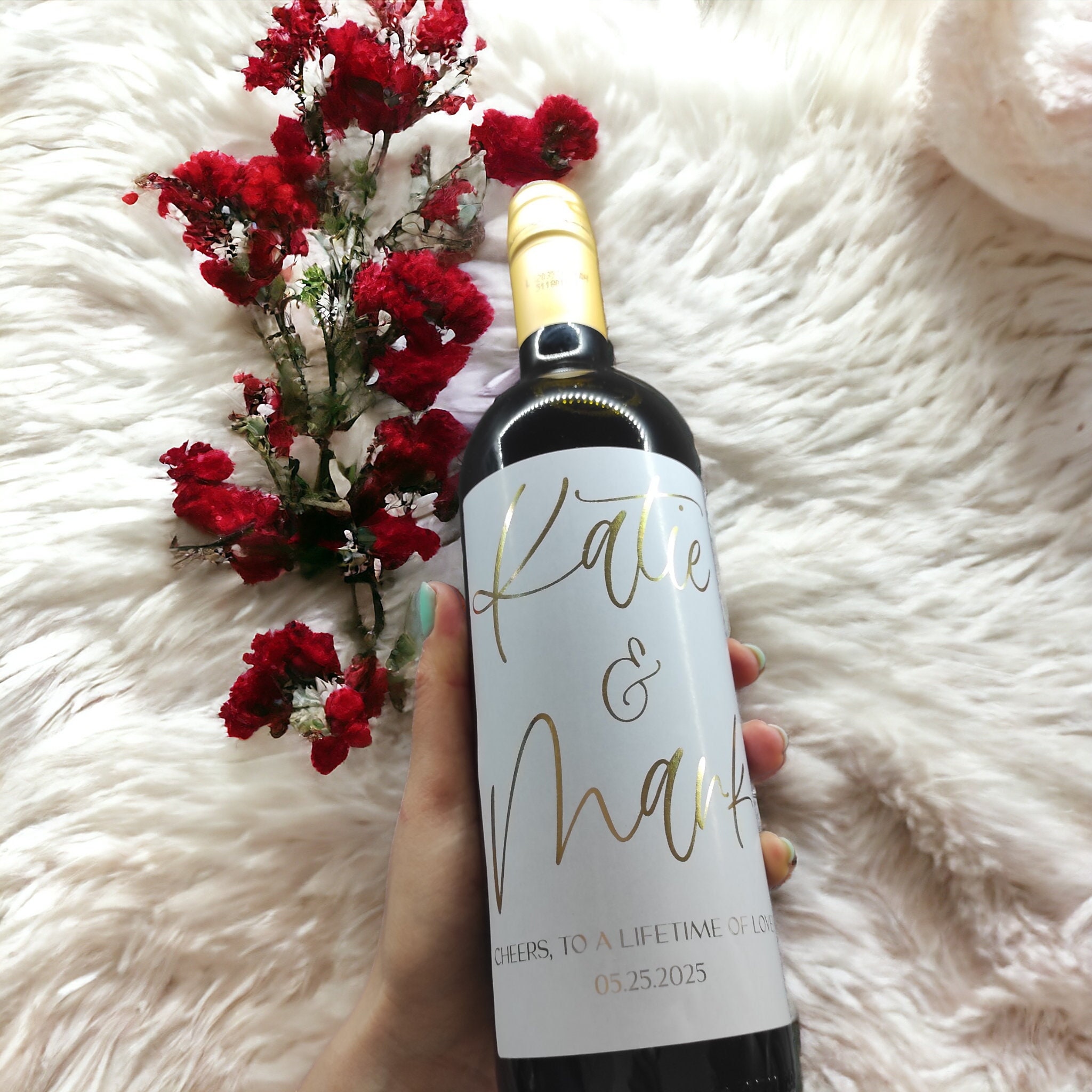 Engagement GOLD Foil Wine Label, Personalized Engagement Gift, Wedding ...