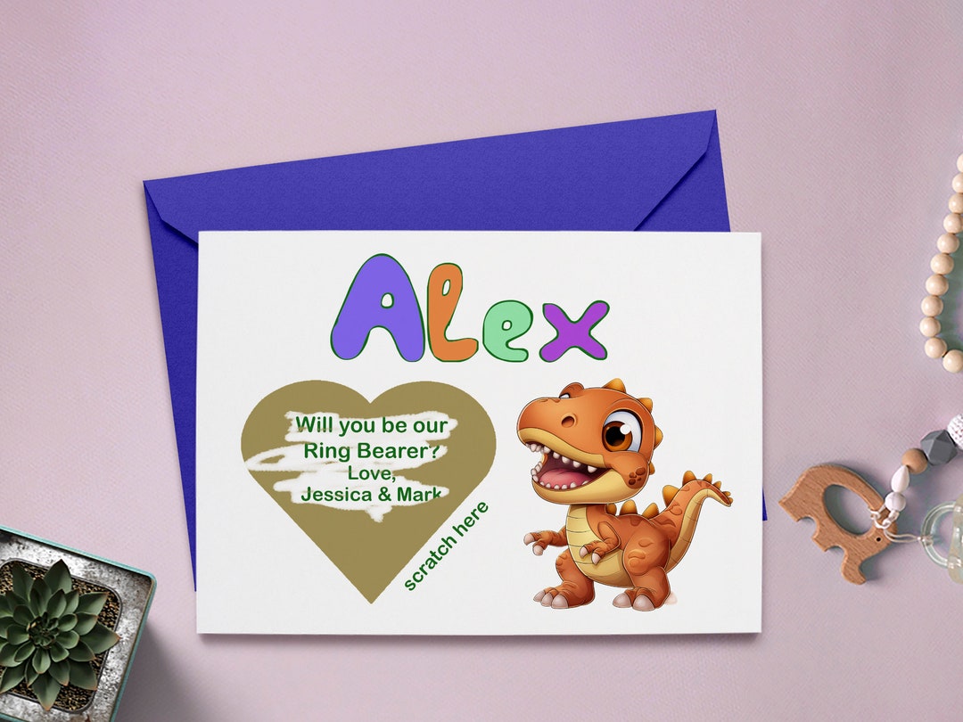 Dinosaur Ring Bearer Proposal Scratch off Card: Personalized Page Boy ...