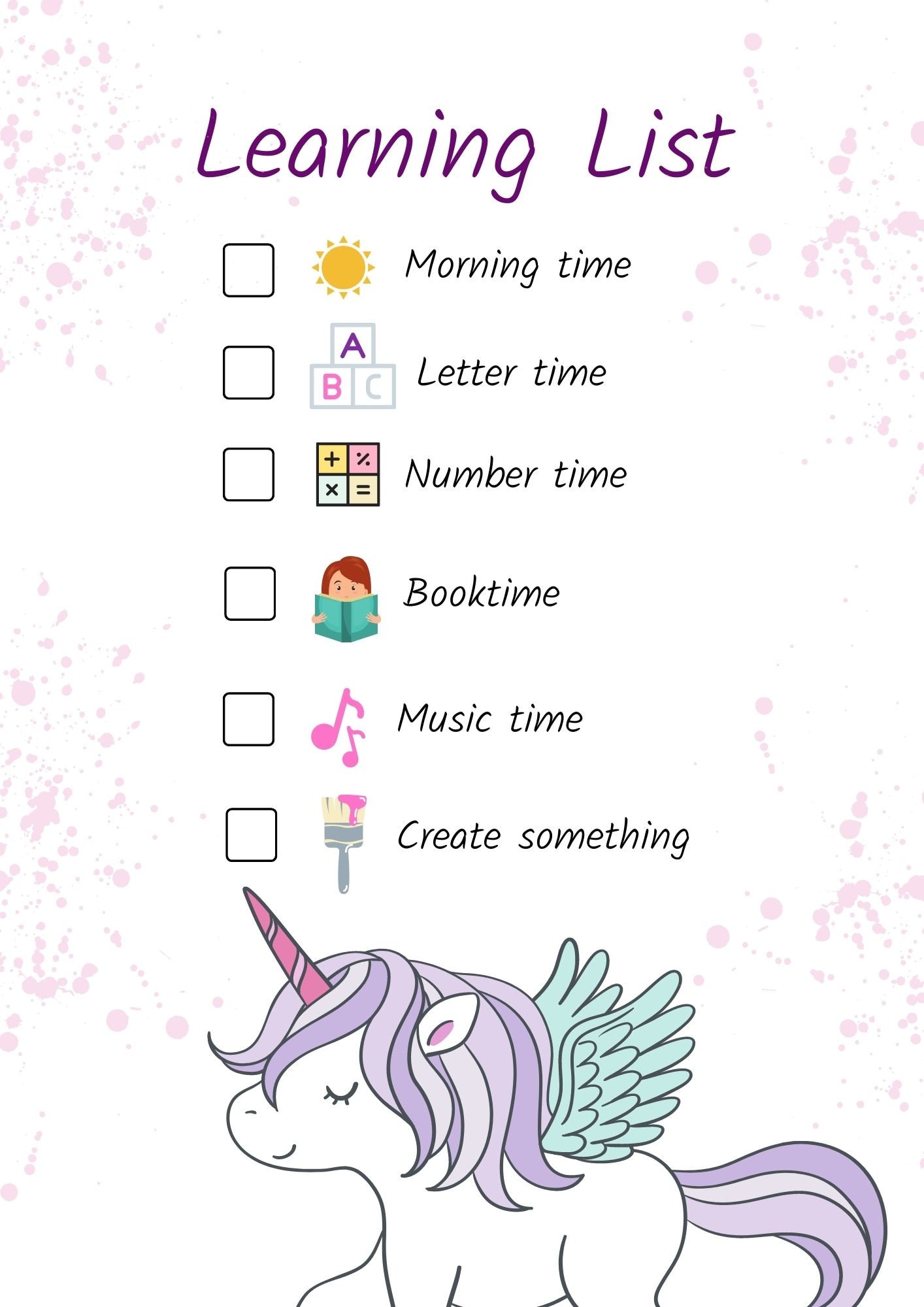 Unicorn Morning Menu (preschool, Digital Download) - Etsy