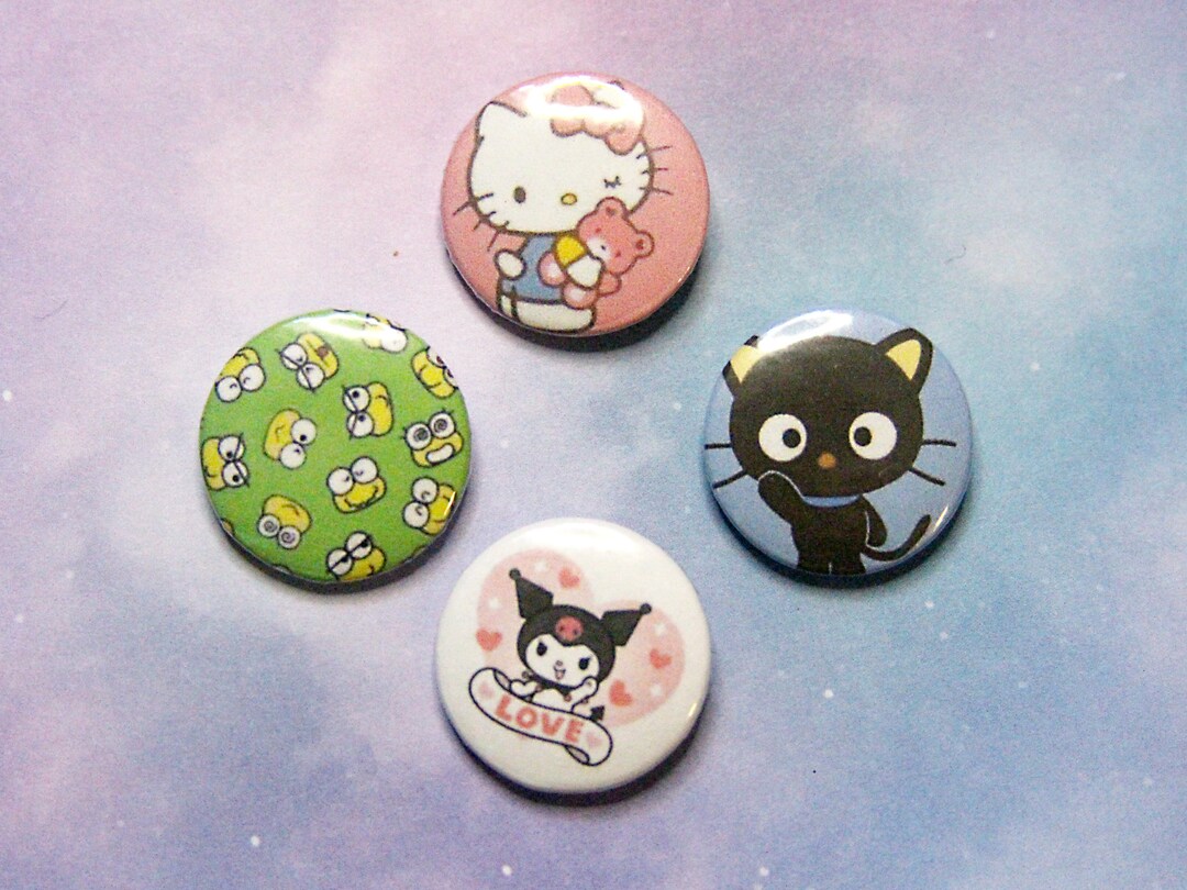Set of 4 /1" Round Mini Hello Kitty Cartoon Character Button Pin ...