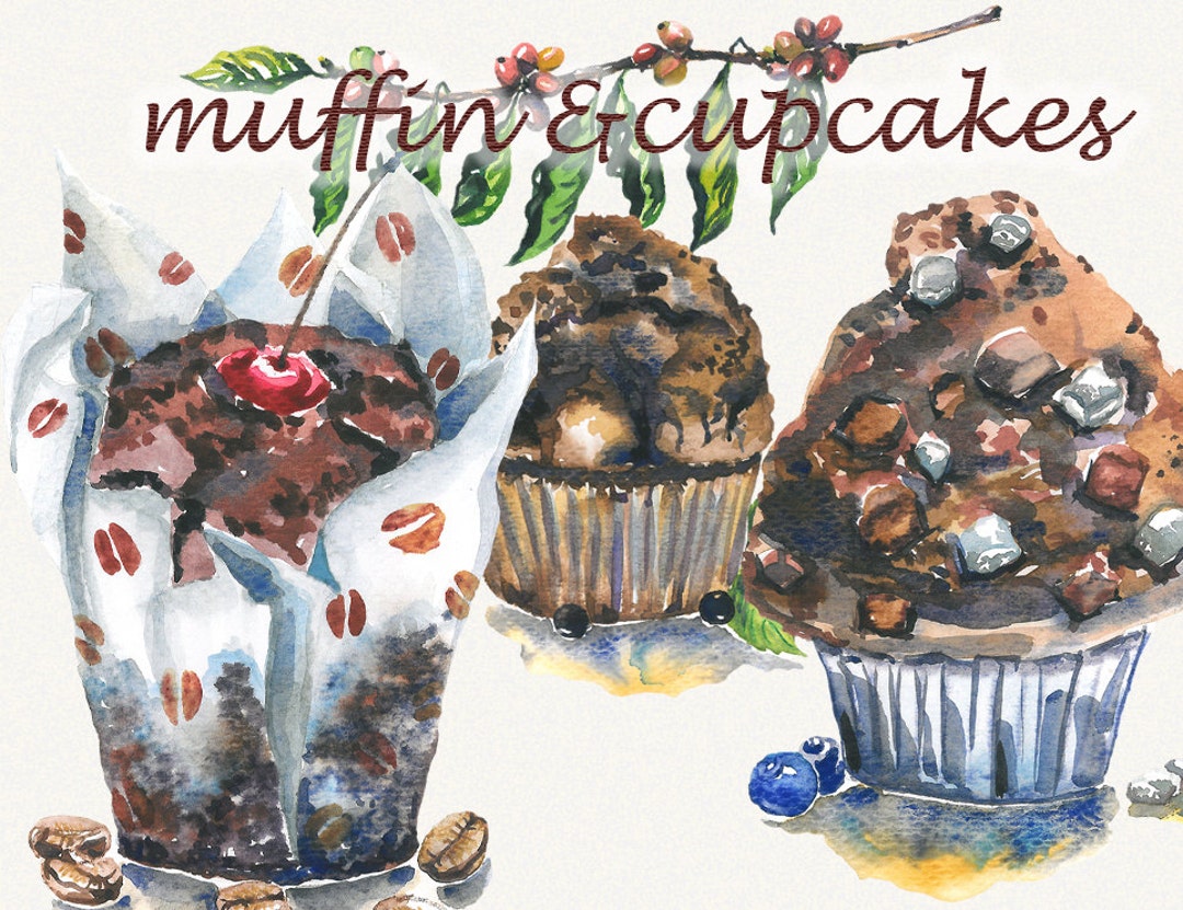 Muffin Clipart, Cake Clipart, Watercolor Cupcake Clipart, Cofee Clipart ...