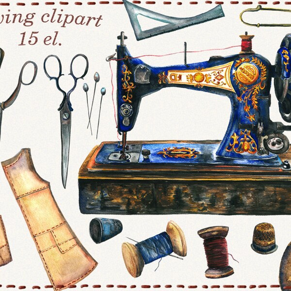 Watercolor Sewing Clipart - Etsy