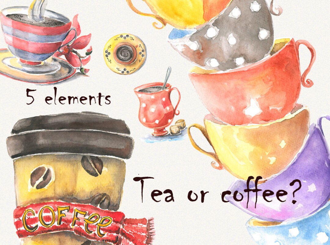 Cup Clipart, Cofee Cup, Watercolor Cup, Cup of Tea, Watercolor, Hand ...