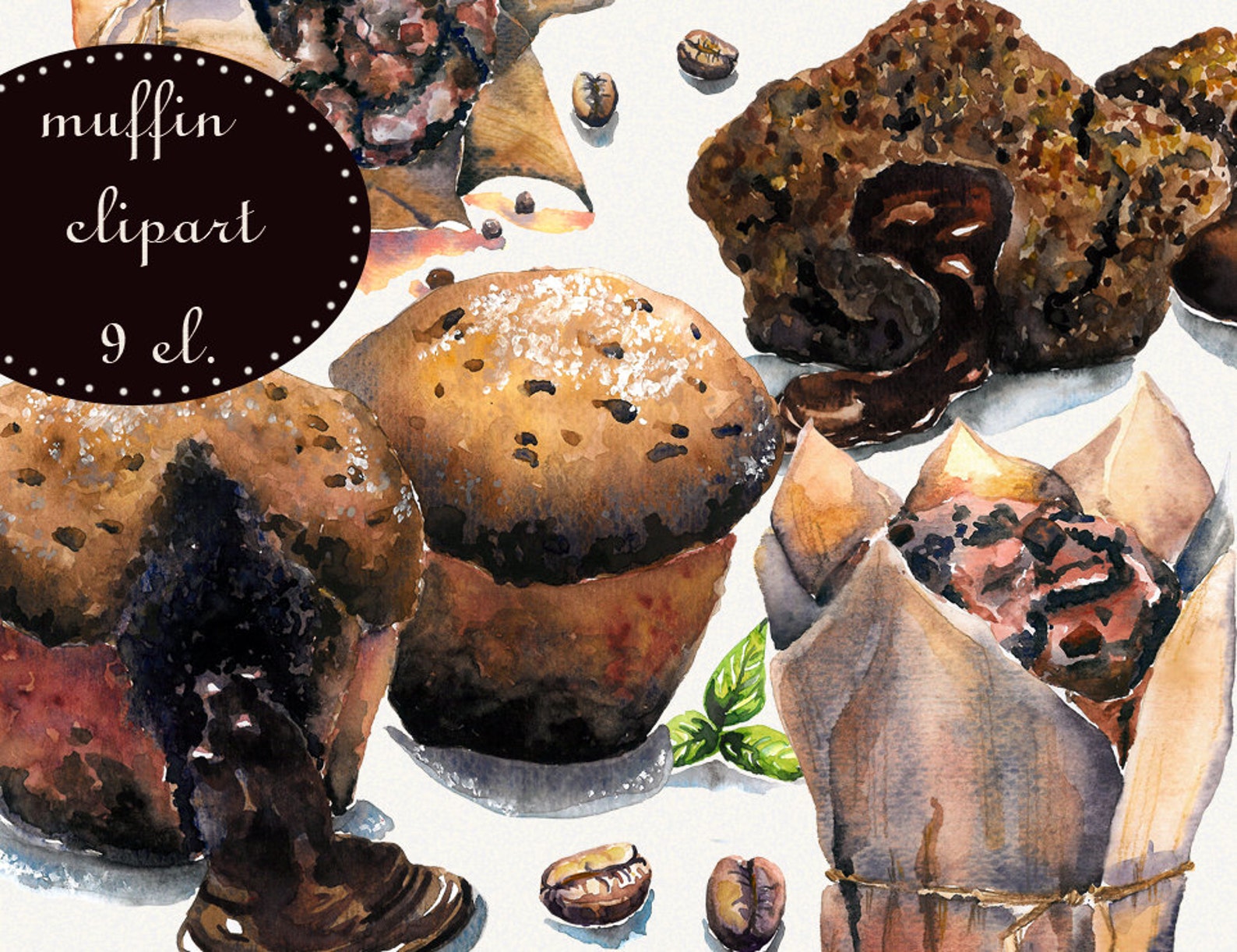 Muffin Clipart, Cake Clipart, Chocolate Cupcake, Watercolor Clipart ...