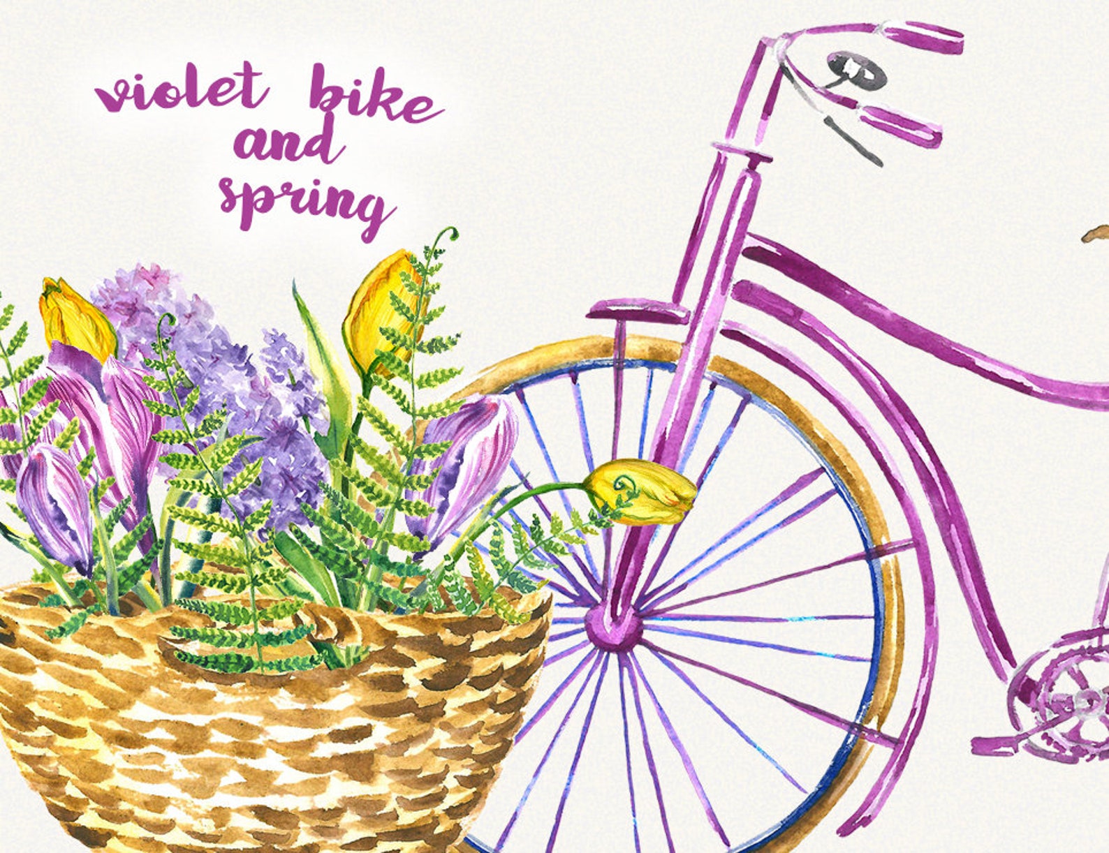 Bike Clipart Bicycle Clipart Spring Flower Clipart Watercolor Clipart ...