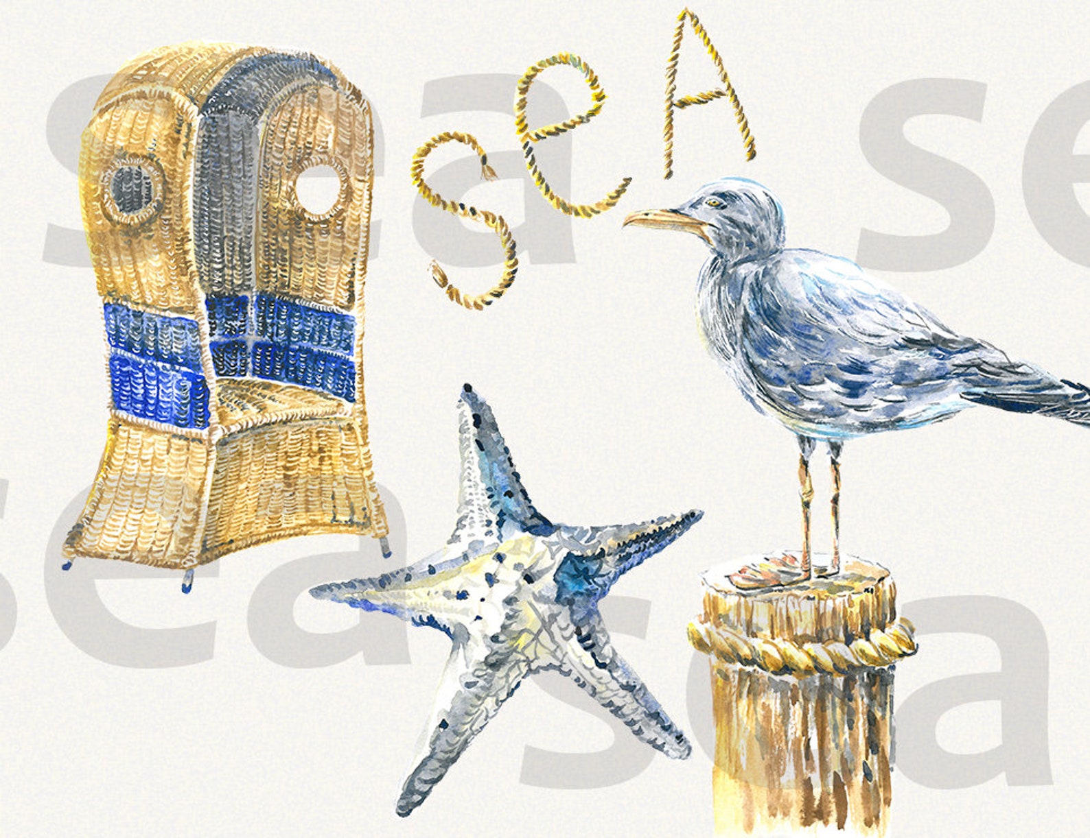 Vacation Clipart Summer Clipart Watercolor Sea Clipart Sea | Etsy