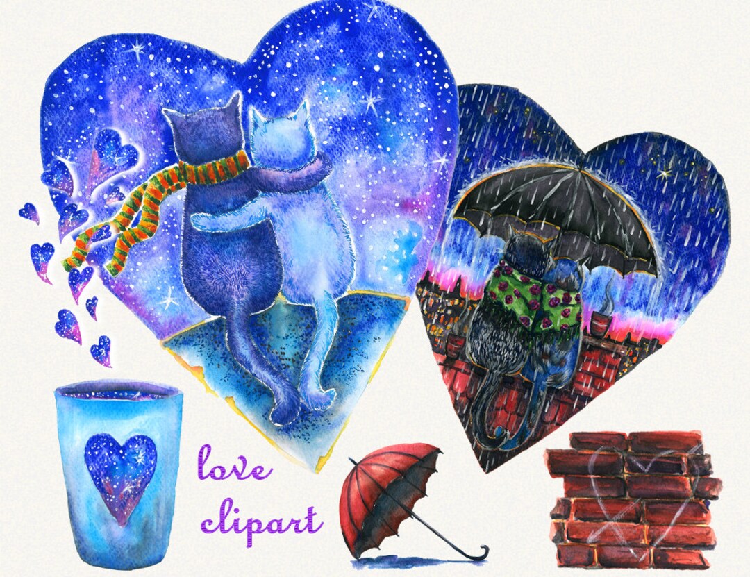 Love Clipart, Cat Clipart, Watercolor Cat Clipart, Digital, Painted ...