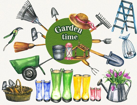 Garden Clipart Spring Clipart Garden Tools Watercolor | Etsy