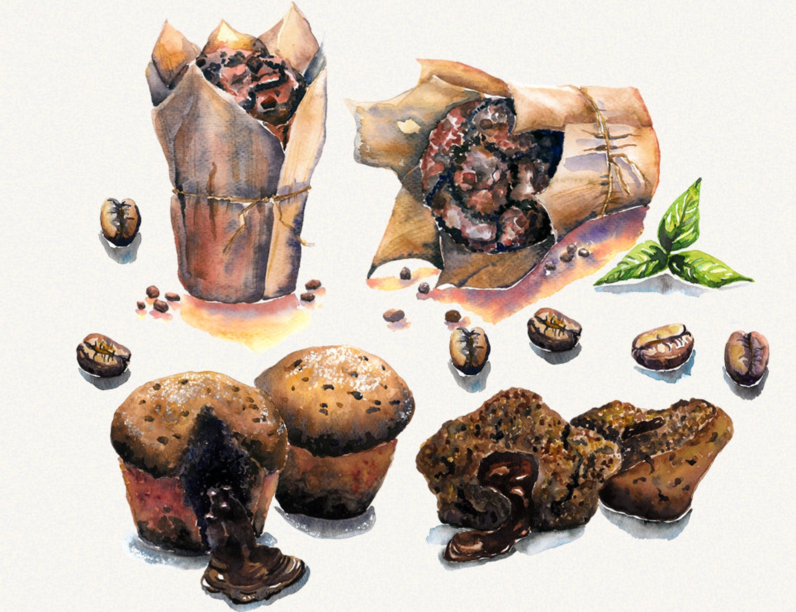 Muffin Clipart, Cake Clipart, Chocolate Cupcake, Watercolor Clipart ...