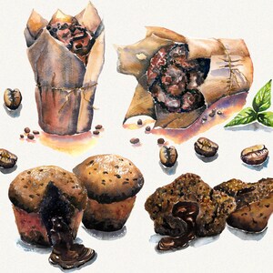 Muffin Clipart, Cake Clipart, Chocolate Cupcake, Watercolor Clipart ...