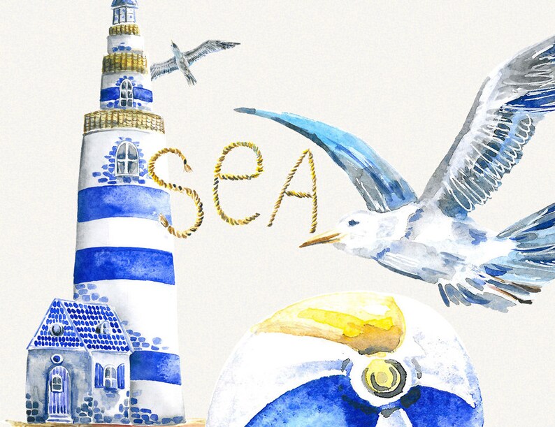 Vacation Clipart, Summer Clipart, Watercolor Sea Clipart, Sea Clipart ...
