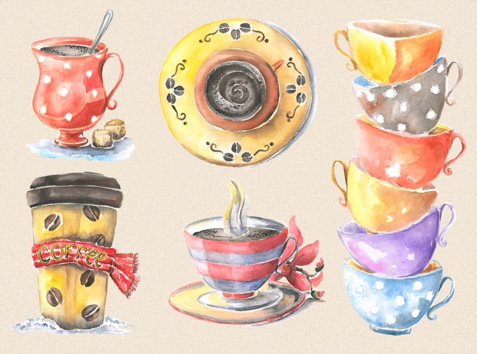 Cup Clipart Cofee Cup Watercolor Cup Cup of Tea | Etsy