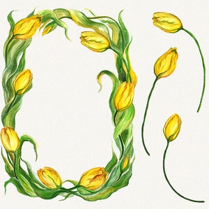Tulip Clipart, Flower Frame Clipart, Watercolor Floral, Spring Flowers ...