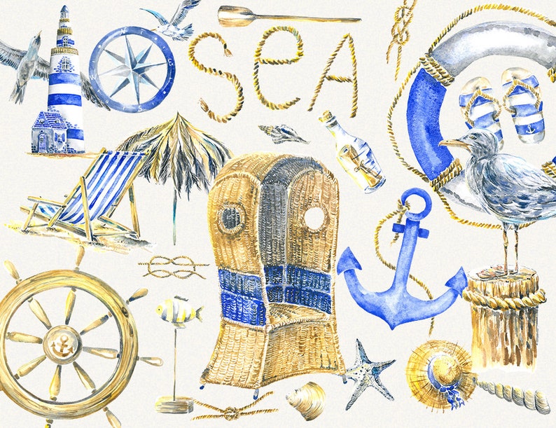 Vacation Clipart, Summer Clipart, Watercolor Sea Clipart, Sea Clipart ...