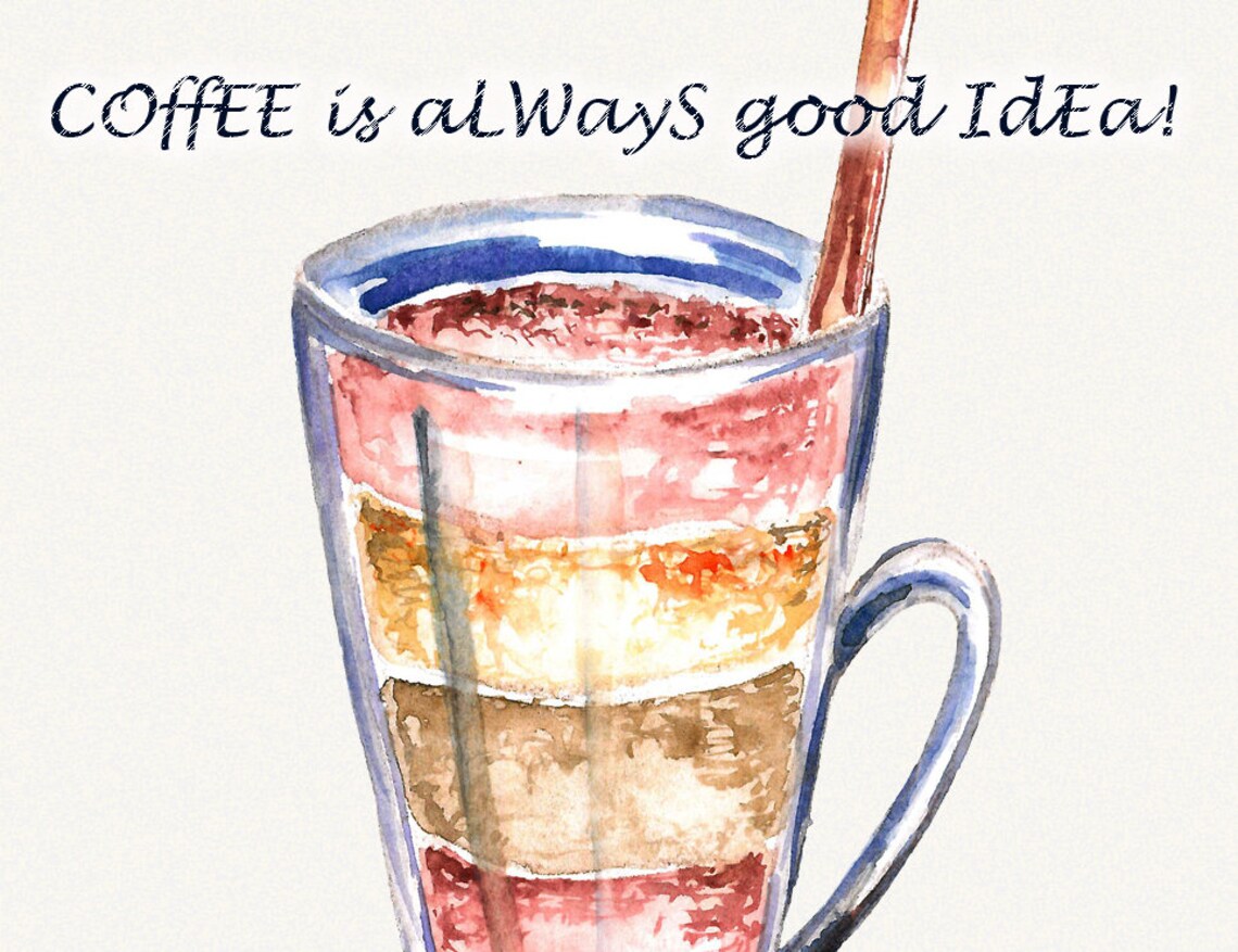 Coffee Clipart, Coffee Cup, Food Clipart, Watercolor Coffee, Dishes ...