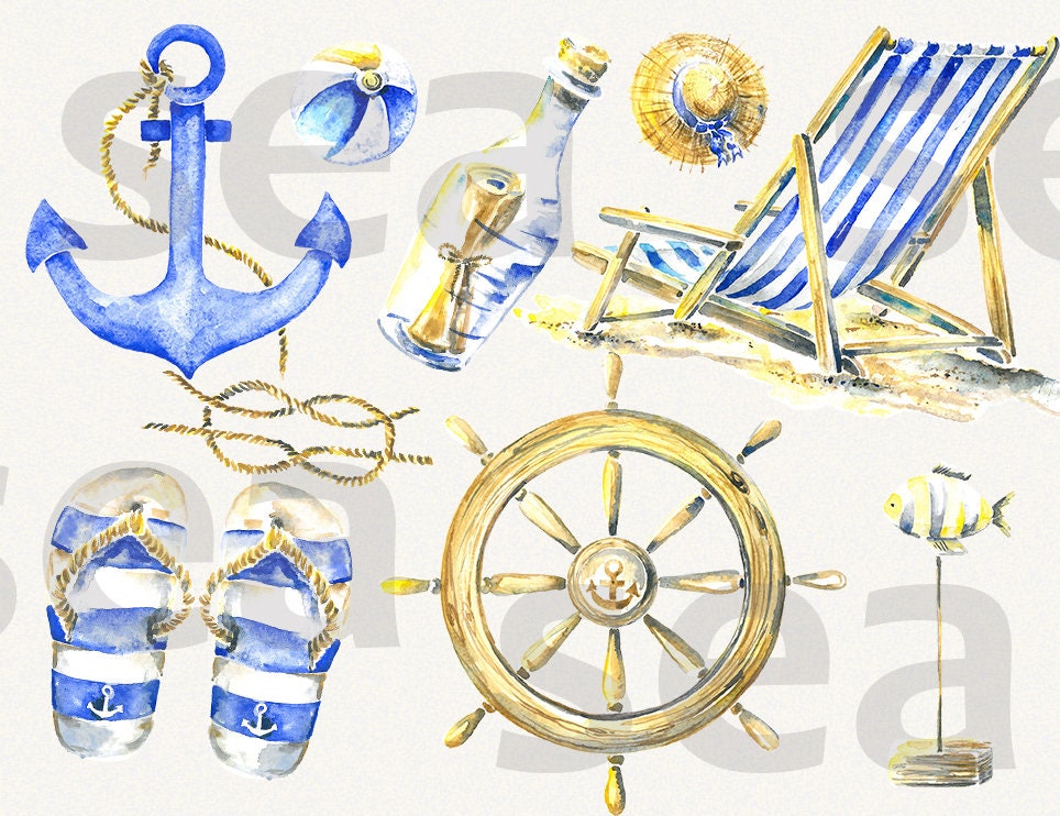 Vacation Clipart, Summer Clipart, Watercolor Sea Clipart, Sea Clipart ...