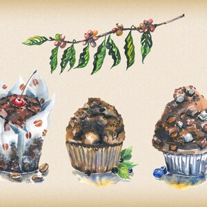 Muffin Clipart, Cake Clipart, Watercolor Cupcake Clipart, Cofee Clipart ...