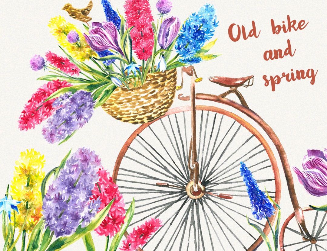 Bike Clipart Garden Clipart Spring Flower Clipart Watercolor Clipart ...