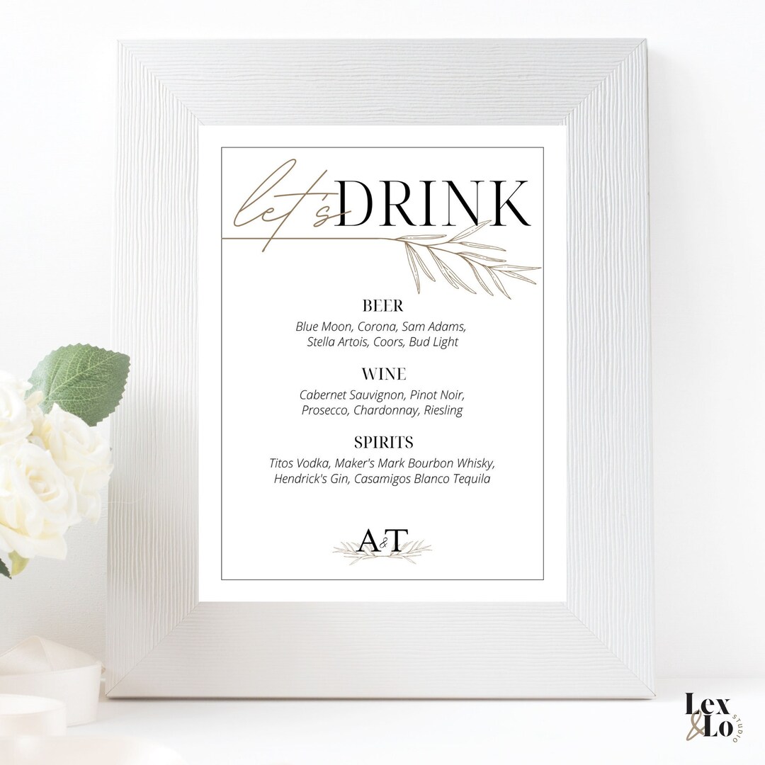 Bar Menu Sign Template | Elegant Wedding Bar Sign | 20 Pages | Canva ...