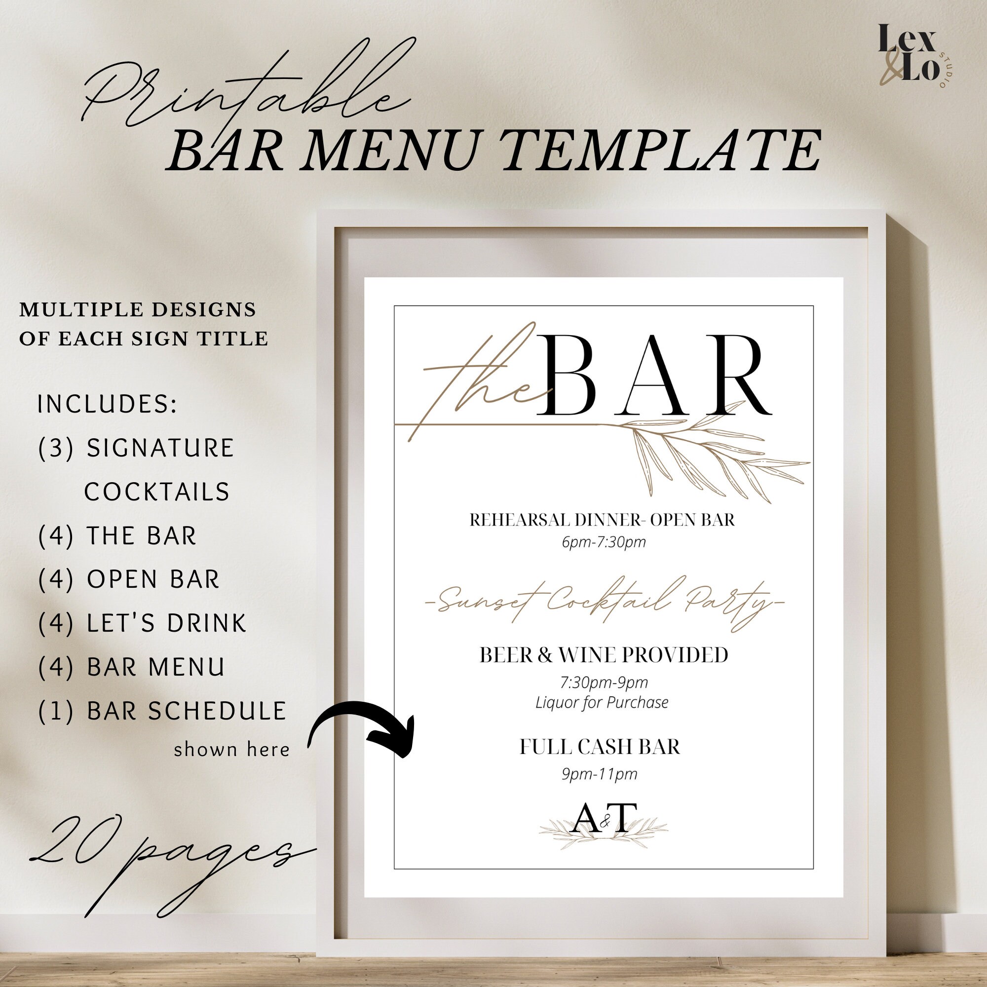 Plantilla de letrero de menú de bar / Letrero de bar de bodas elegante ...