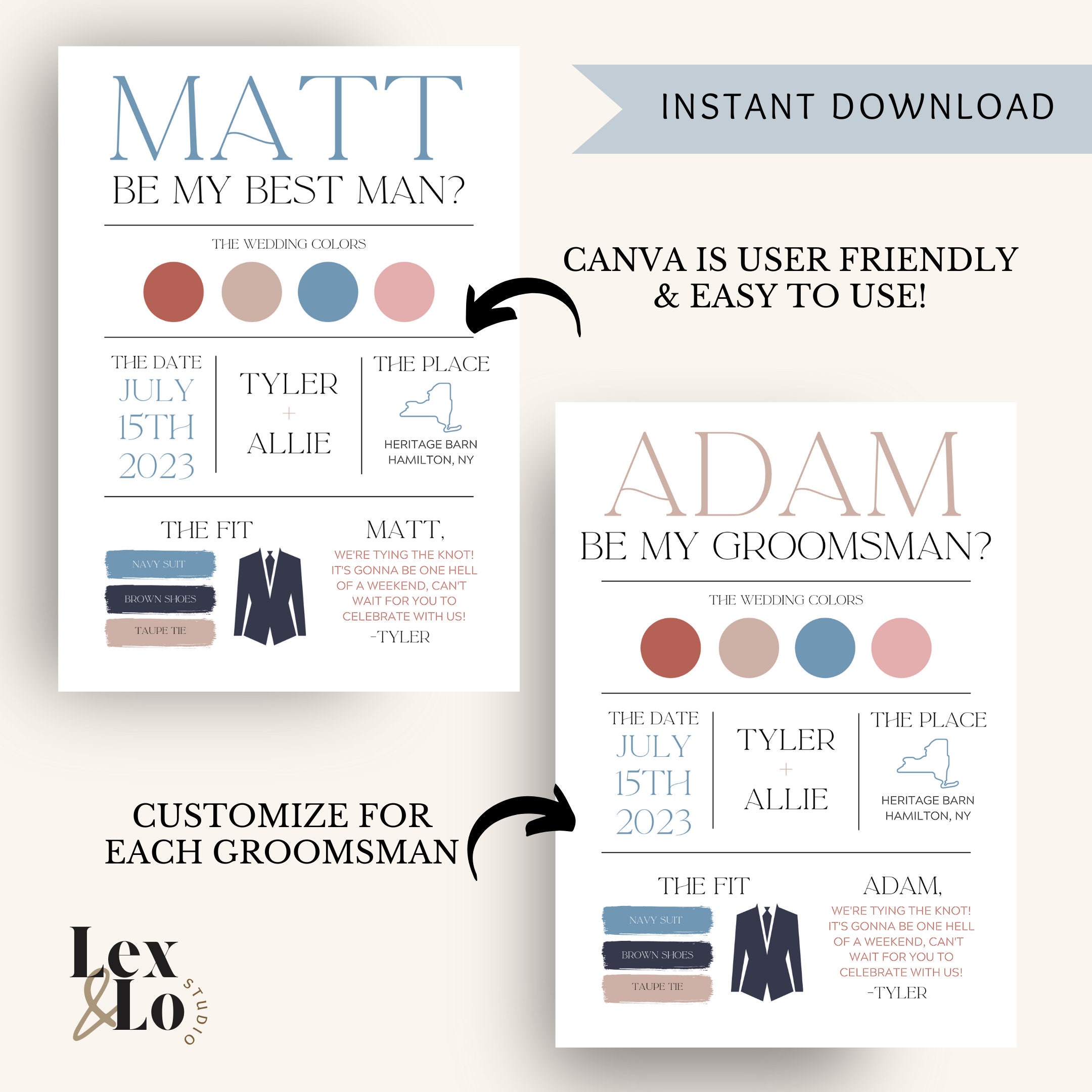 Groomsman Details Proposal Card | Canva Template Download | 5"x7 ...