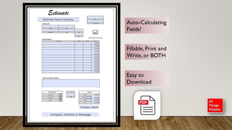 Fillable Estimate or Quote Form With Auto-calculating Forms. Small ...