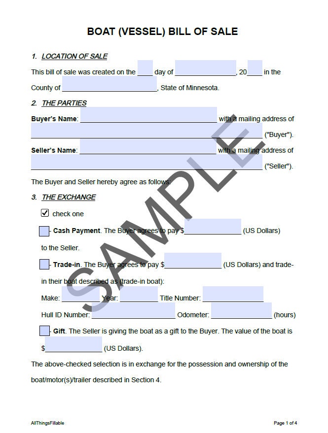 Boat Vessel Bill of Sale: Comprehensive With Notary (digital Download ...