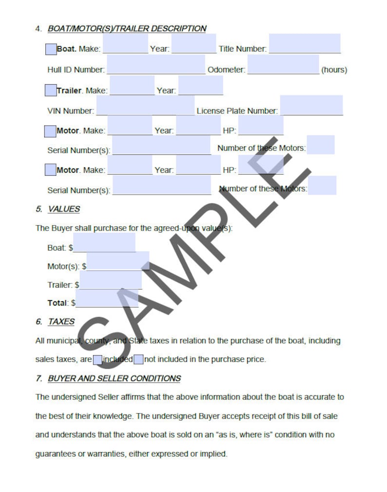 Comprehensive Boat Vessel Bill of Sale: Includes Notary Section - Etsy