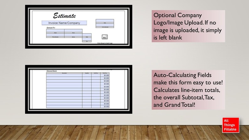 Fillable Estimate or Quote Form With Auto-calculating Forms. Small ...