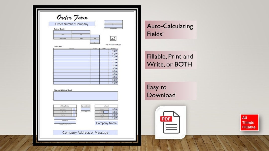 Fillable Order Form With Auto-calculating Fields: Easy to Use and Can ...