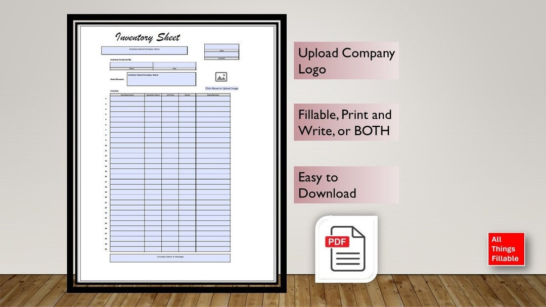 Fillable Inventory Sheet. Small Business. Inventory Tracking. PDF ...