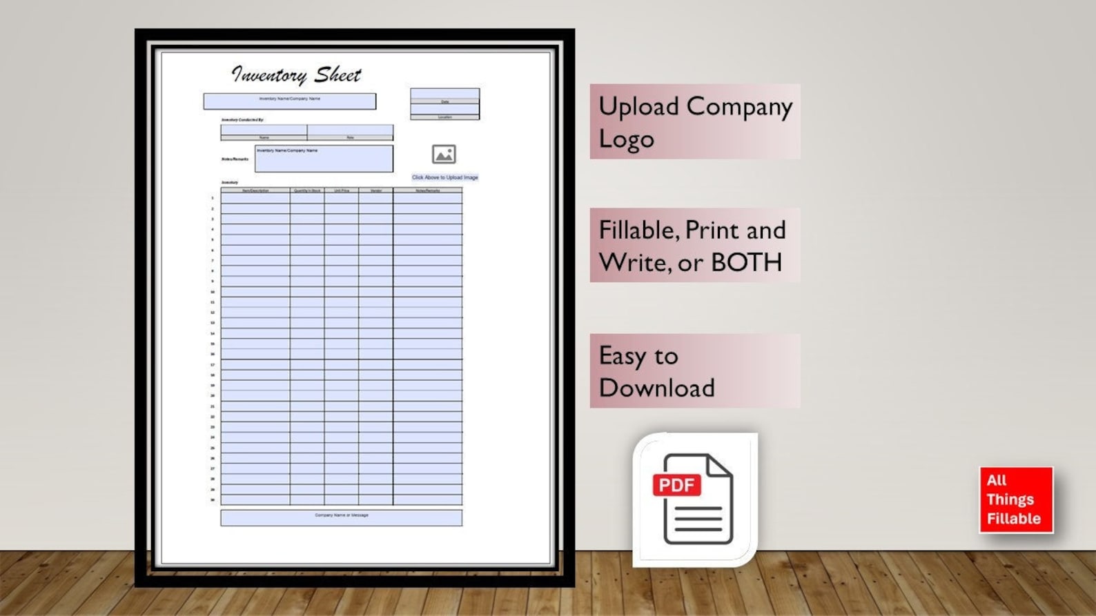 Fillable Inventory Sheet. Small Business. Inventory Tracking. PDF ...