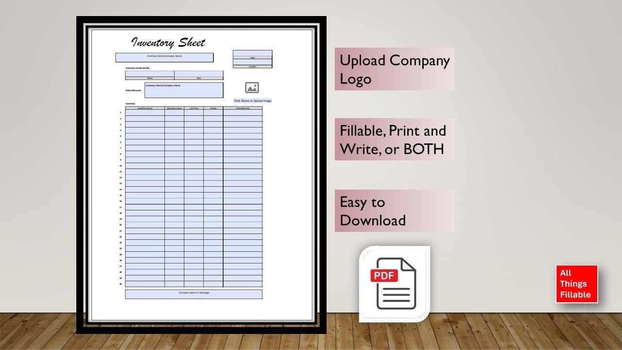 Fillable Inventory Sheet. Small Business. Inventory Tracking. PDF ...