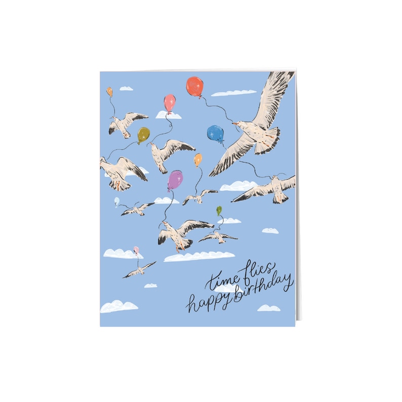 Time Flies Seagull Birthday Card Bird Birthday Card Punny Birthday Card ...
