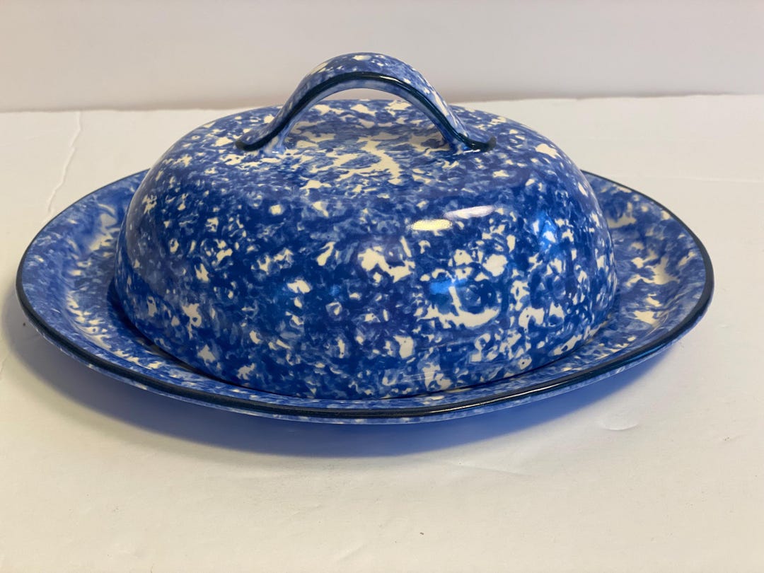 Stangl Vintage Town and Country Hand Painted Blue Splatter Ware Covered ...